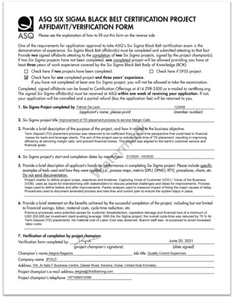 Six Sigma Projects: Learn to fill your Affidavit Form | 3FOLD